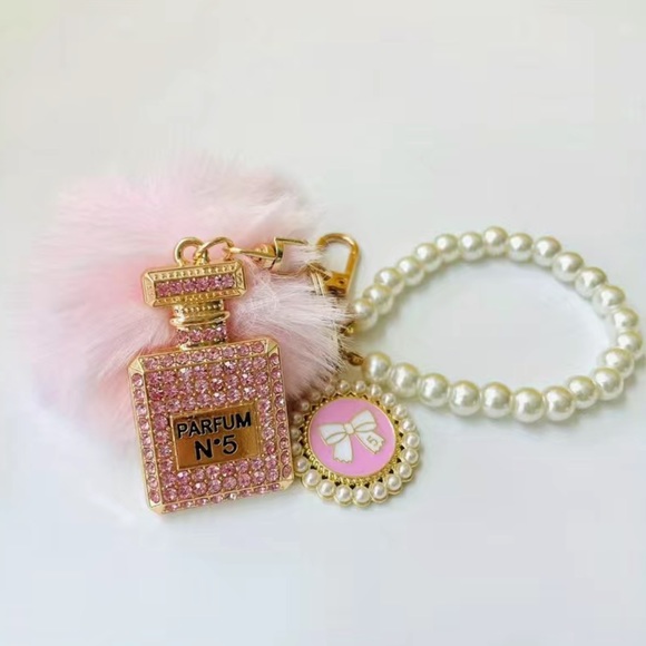 da_finds | Accessories | Pink Crystal Perfume Bottle Key Chain With Pom ...